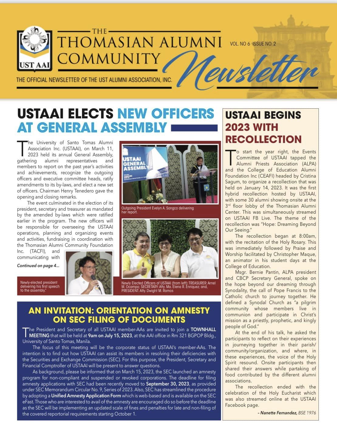 Newsletter Volume No. 6 Issue No. 2 – UST Alumni Association