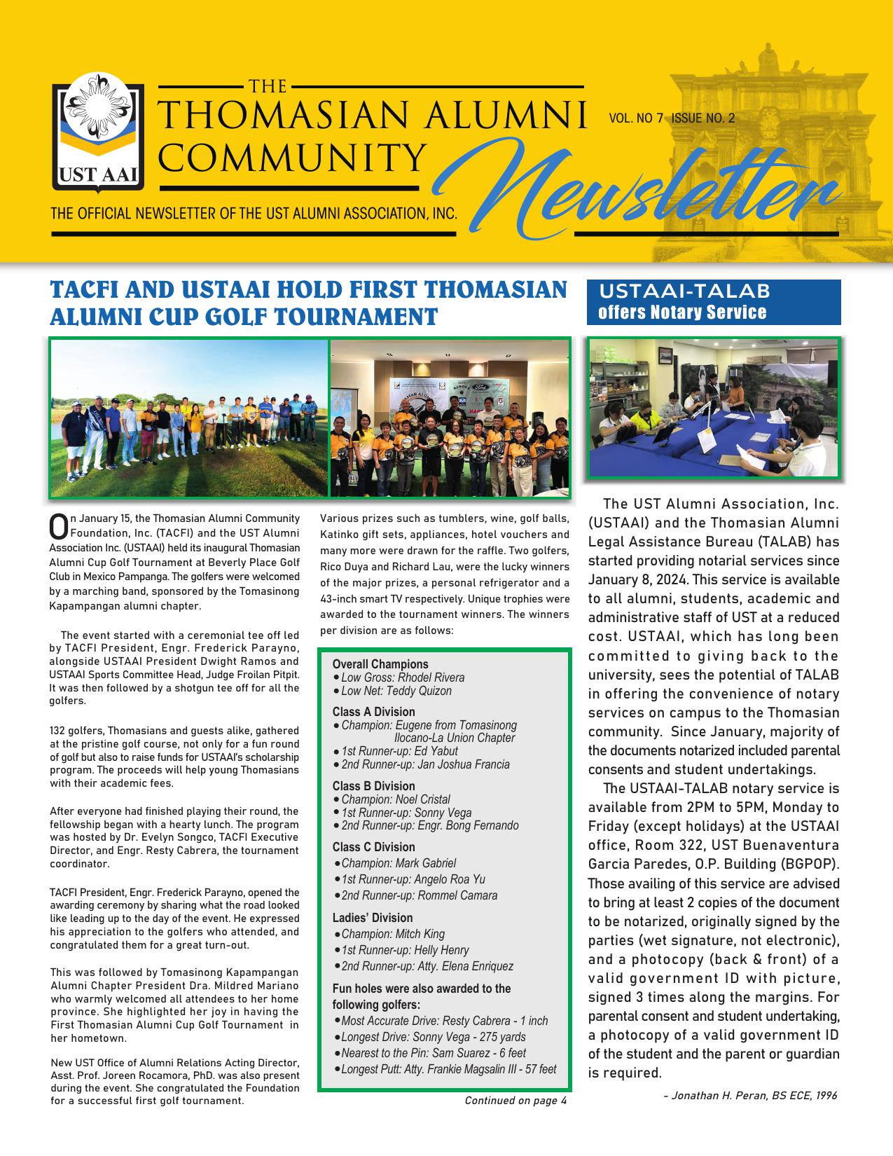 Newsletter Volume No. 7 Issue No. 2 – UST Alumni Association